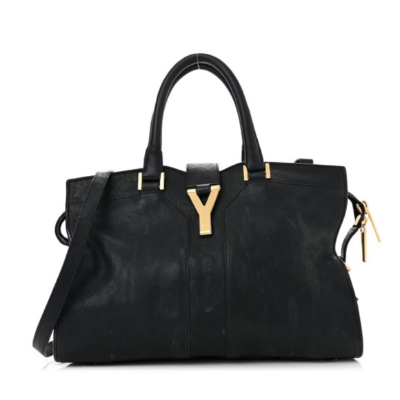 Yves Saint Laurent | Bags | Ysl Black Calfskin Leather Small Cabas Y ...